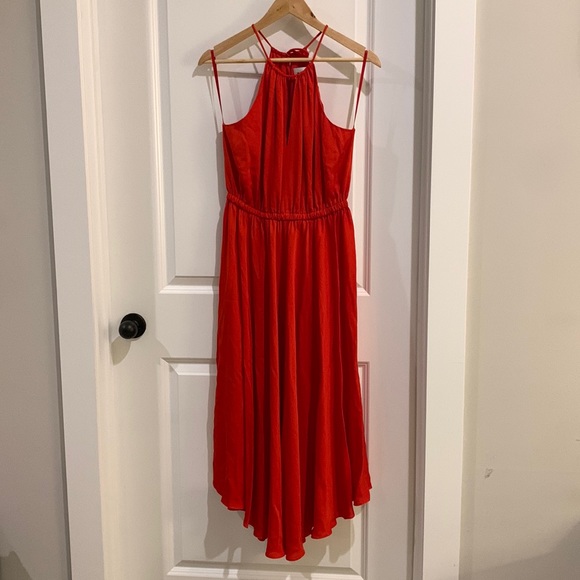 Milly | Dresses | Milly Red Silk Halter Dress With Key Hole Opening ...